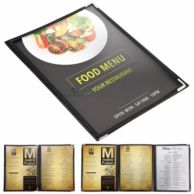 Foldable 3 Pages 6 Faces A4 Transparent Menu Cover Restaurant Menu ...
