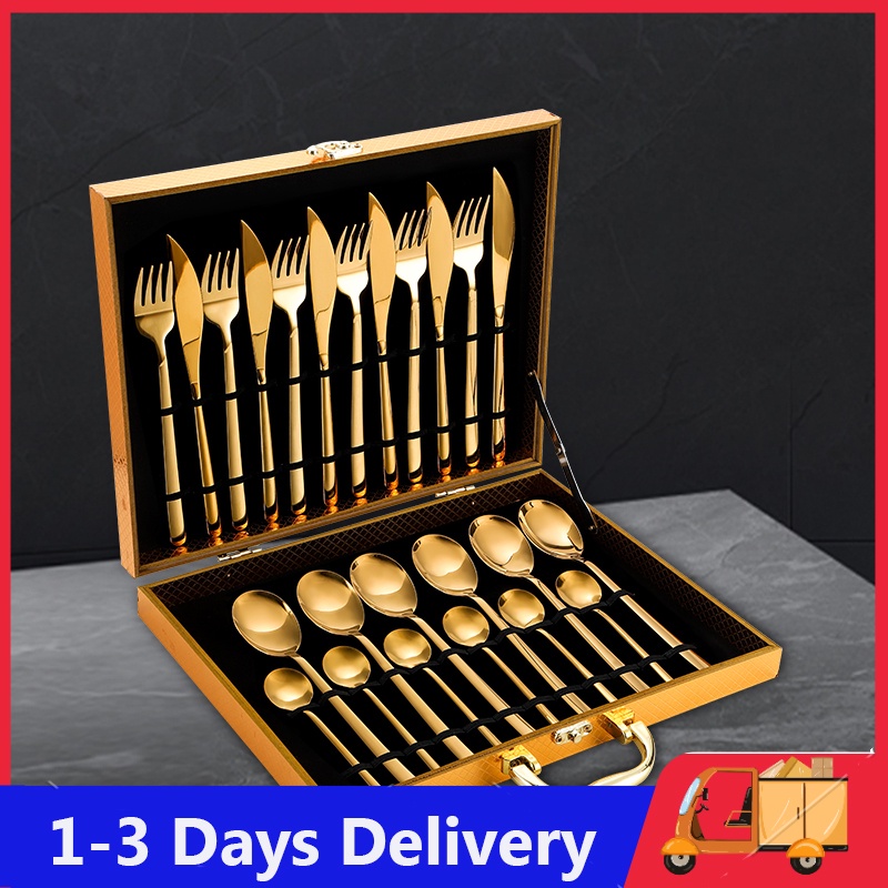 24 Pieces / Set Luxury Gold Cutlery Set Gold Plated Stainless Steel ...
