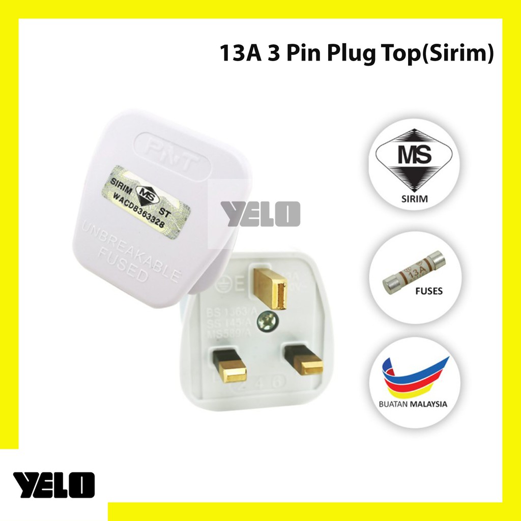 13A WHITE PLUG TOP / 3 PIN STYLE UK DESIGN SAFETY UNBREAKABLE FUSED ...