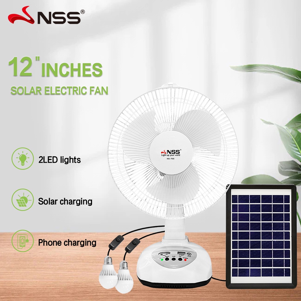 NSS Solar fan with panel Solar Electric Fan Rechargeable fan 12" with ...