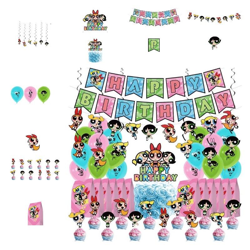 Powerpuff Girls Theme Birthday Party Decorations Supplies Balloons Flag ...