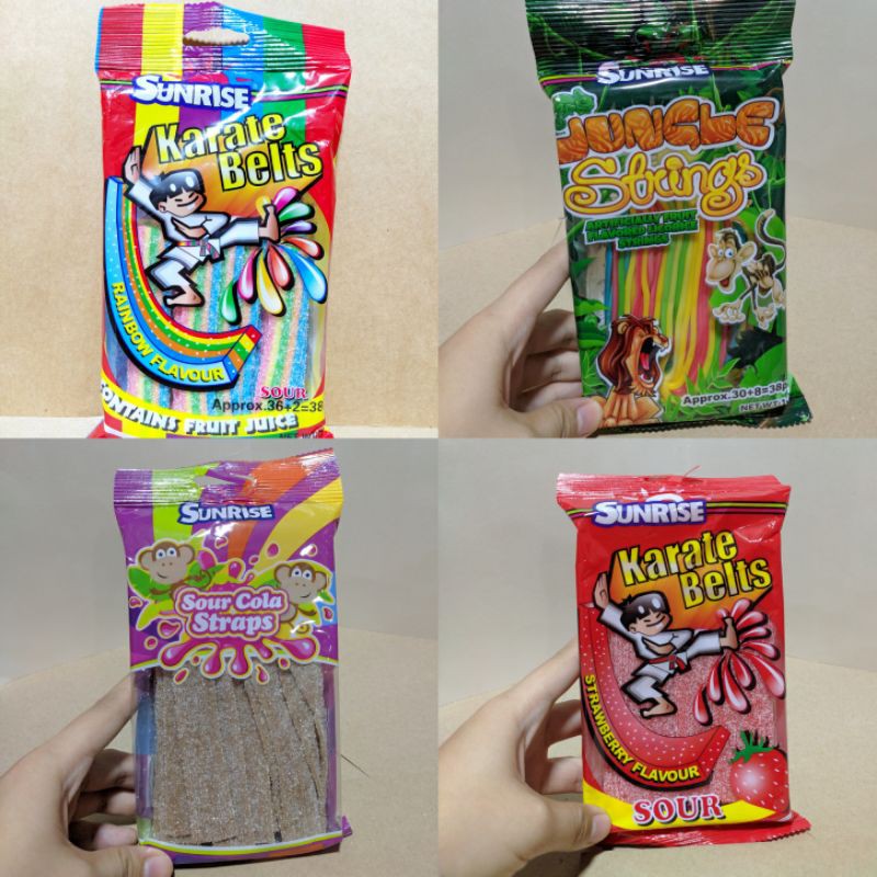 SUNRISE KARATE BELTS 38pcs | RAINBOW STRAWBERRY JUNGLE STRINGS SOUR ...