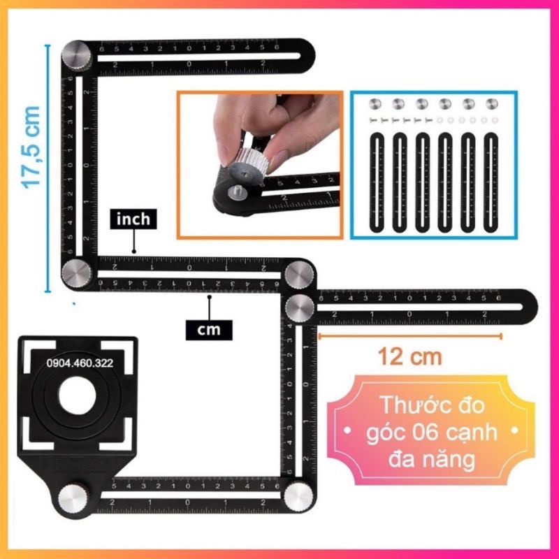 Multi-angle Ruler - 6-angle Folding Multi-Purpose Positioning Hole ...