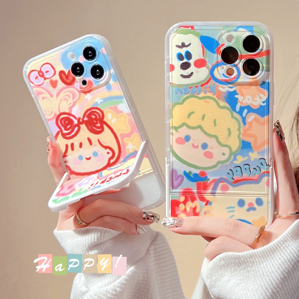 [Ready Stock] Cartoon Couple Casing with Phone Stand for iPhone 14 13 ...