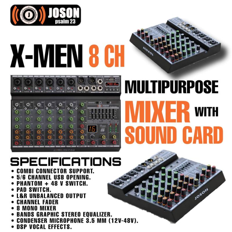Joson X-men 8 Channel (Professional Mixer with Sound Card) | Shopee ...