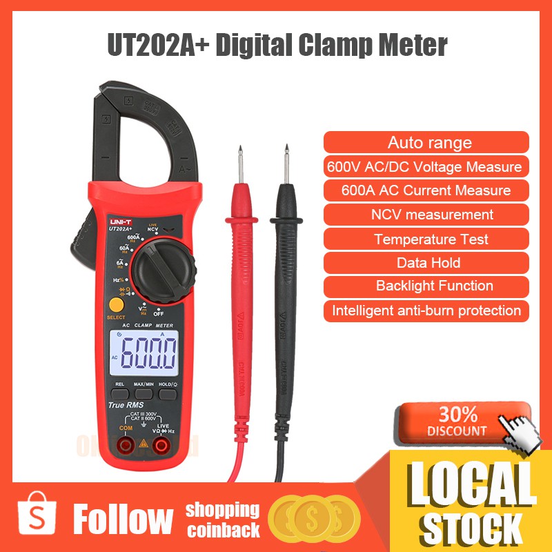 UNI-T UT202A＋Digital Clamp Meter Current Multimeter Dc/ac Voltage ...