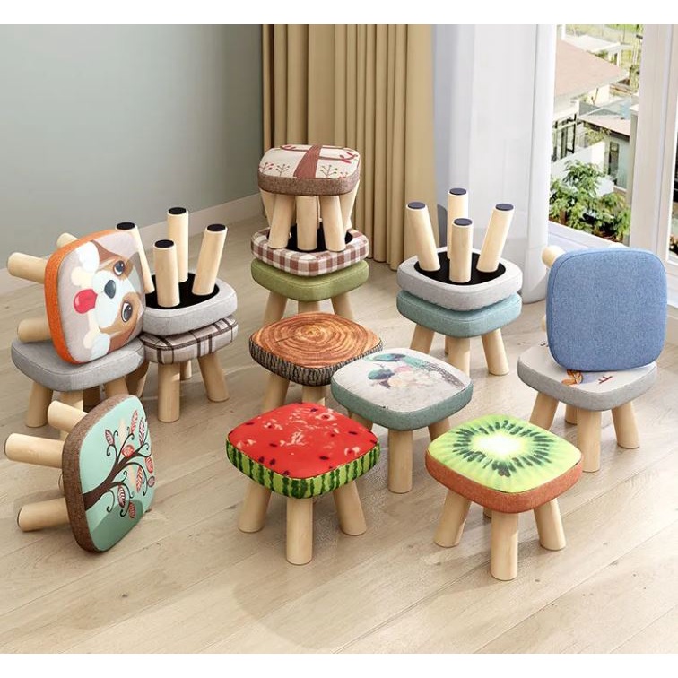Lazyhome 1pc Kids Stool Solid Wood Chair for Children Cartoon Animal ...