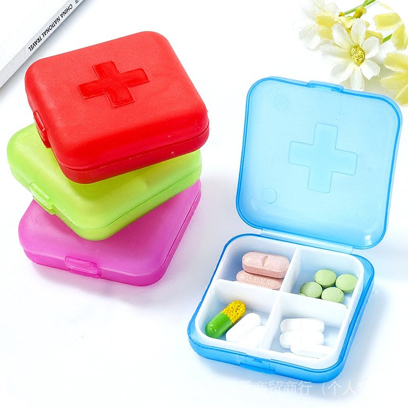 Travel Use Cross Four Compartments Pill Box Portable Mini Box Storage ...