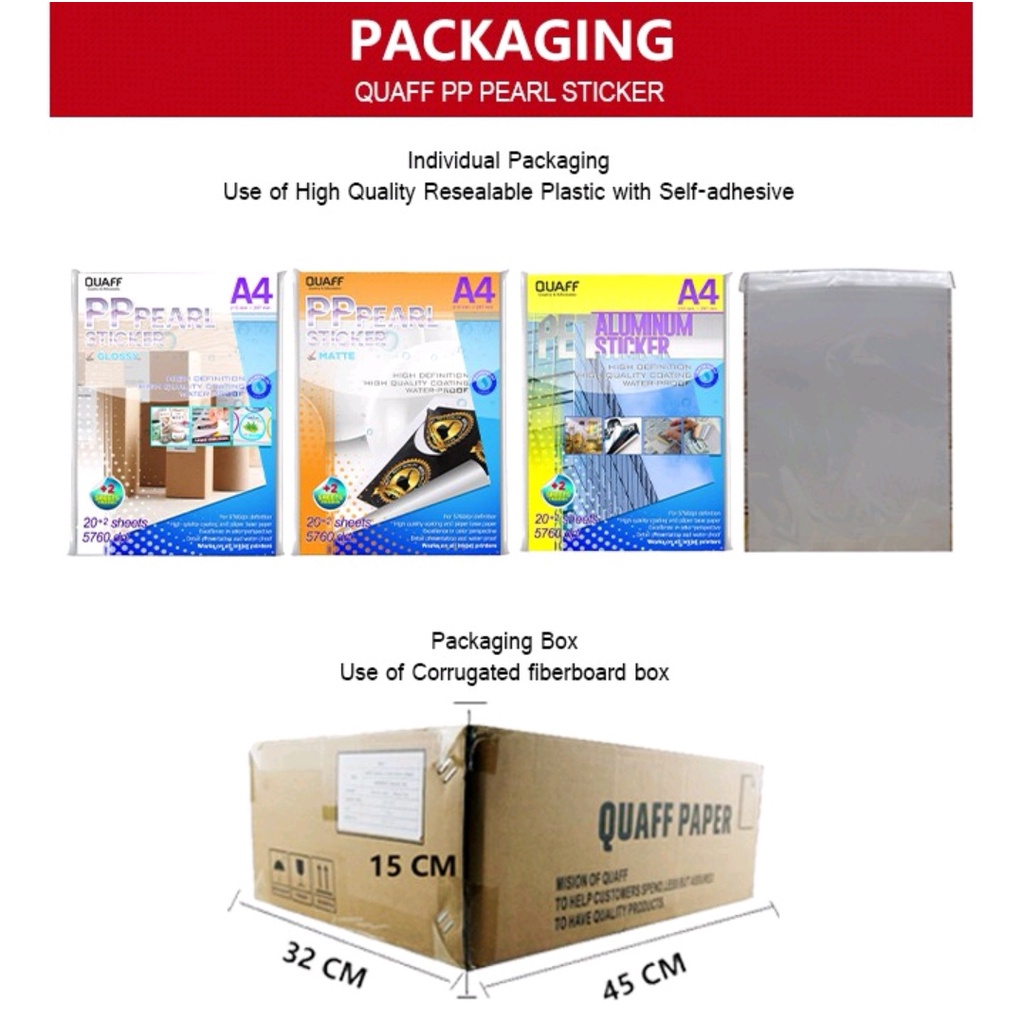 QUAFF PET Printable Label Sticker Waterproof 180GSM A4 Size ( PP Pearl ...