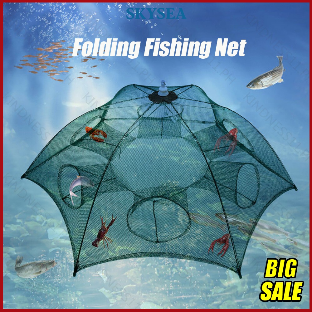 Folding Fishnet 6/8/10/12/16 Holes Fish Cage Foldable Trap Crab Shrimp ...