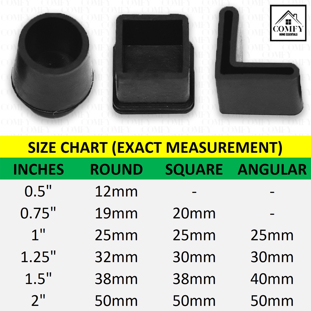 (6Sizes) Quality Tubular Circular Angular Furniture Outer Rubber ...