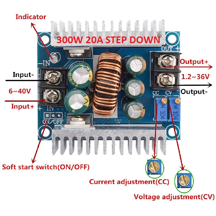 DC 300W 20A CC CV Constant Current Adjustable Step down Converter ...