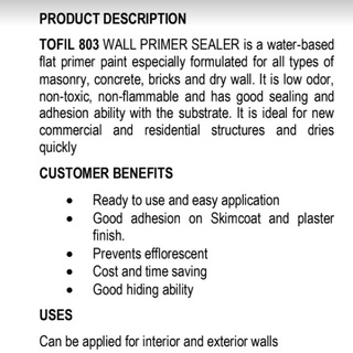 BUILDRITE TOFIL 803 (Gallon) PRIMER AND SEALER | Shopee Philippines