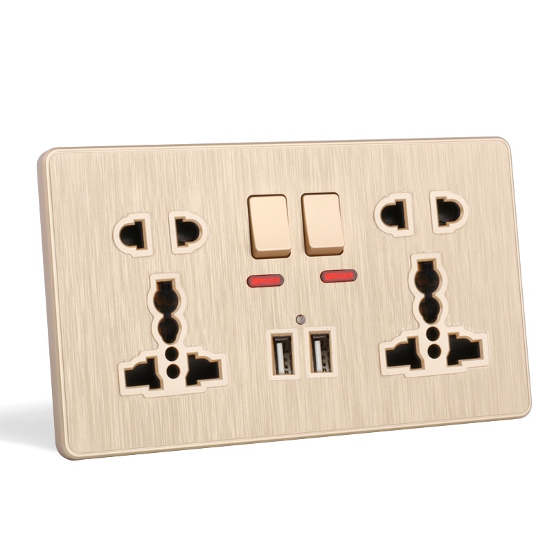 Multifunction 220V13A Wall Socket Push Button 2.1A USB dual multi five ...