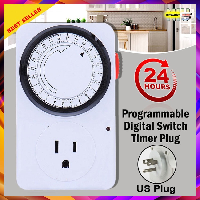 YTS-US23 24 Hours Program Timer 220-240V Max. 3000W Mechanical Electrical US Plug Time Switch ...