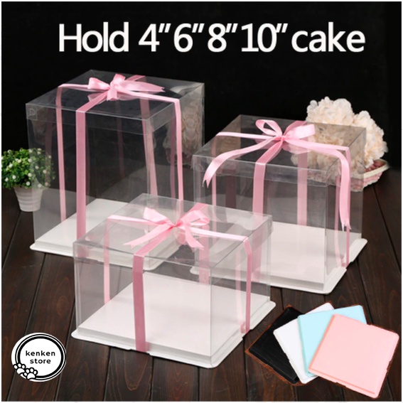 Square clear cake box acetate Cake box 4''/6''/8''/10'' (RIBBON NOT ...