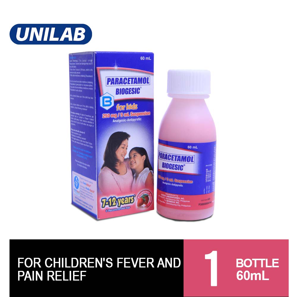 Biogesic for Kids 250mg Strawberry Suspension 60mL For Children's Fever ...