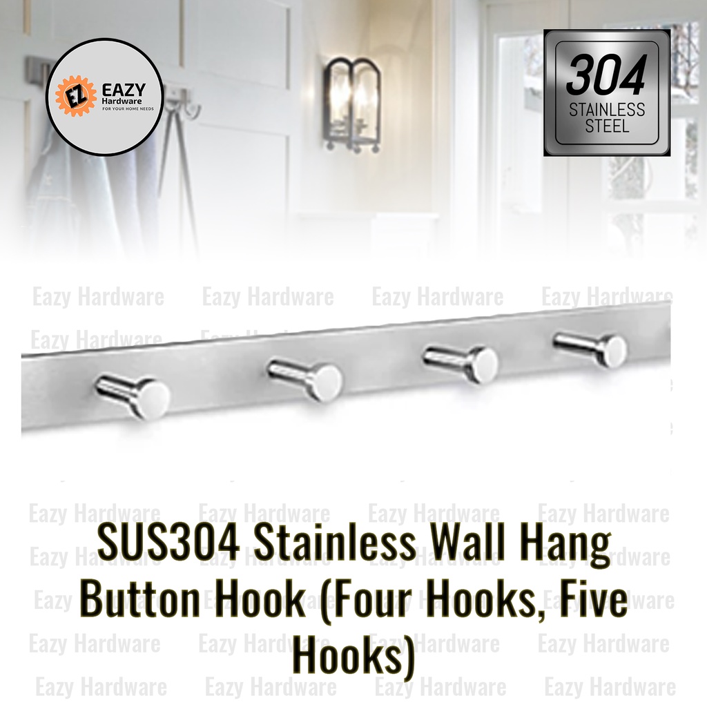 Heavy Duty SUS304 Stainless Wall Hang Button Hook (Four Hooks) | Shopee ...