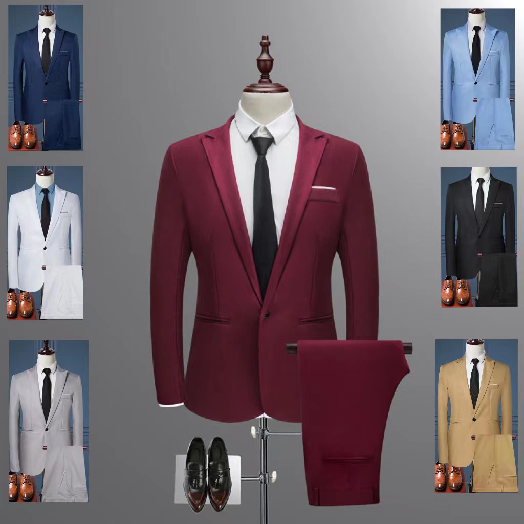 Wedding Men's Suits Casual Formal Tuxedos Blazer 2 Pieces Slim Fit Suit ...