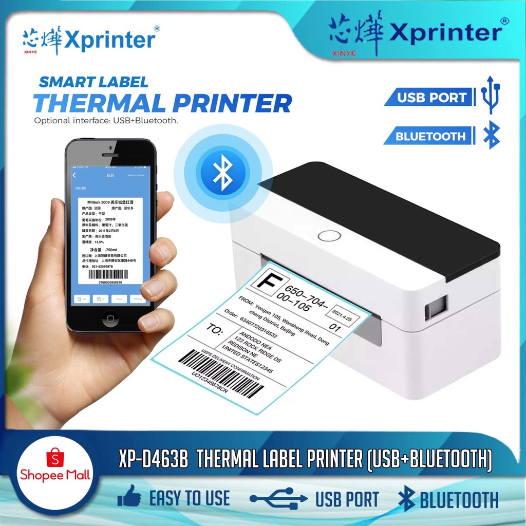 Xprinter XP-D463B Thermal Label Printer (USB+BLUETOOTH) For airwaybill ...