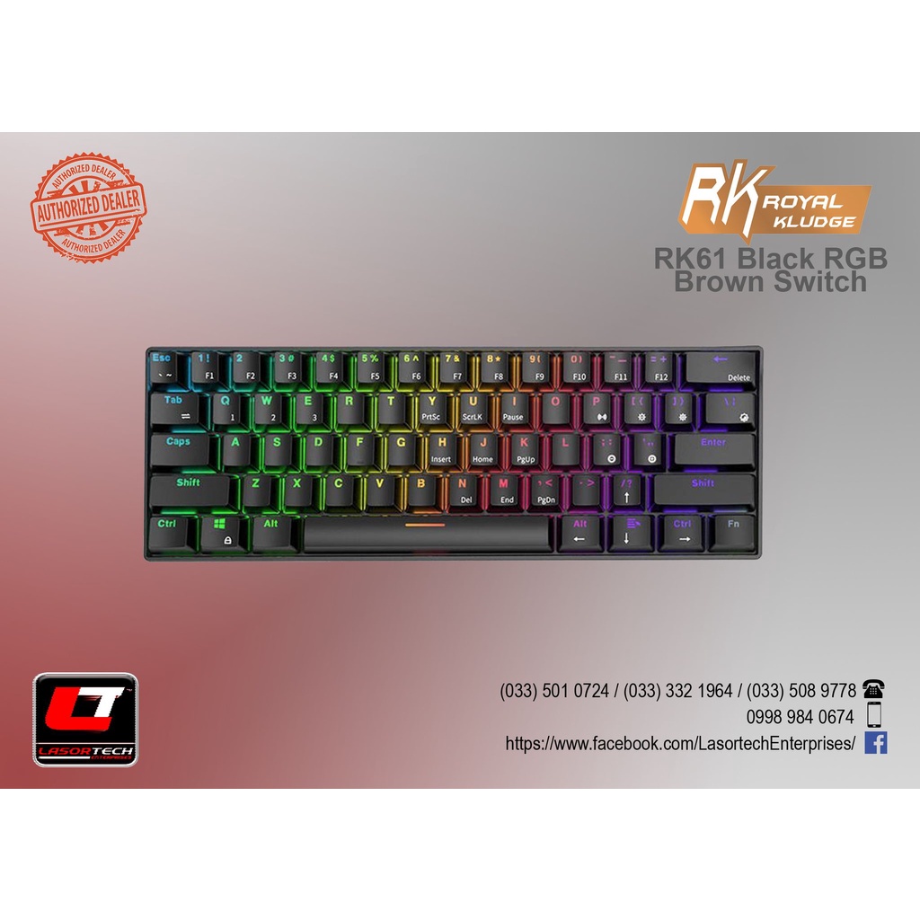 Royal Kludge RK61 Black RGB Brown Switch Dual-Mode Wireless Keyboard ...