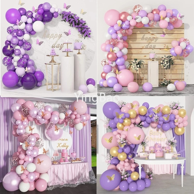 Pink Purple Balloons Garland Rose Gold Butterfly Balloon Arch Kit Metal ...