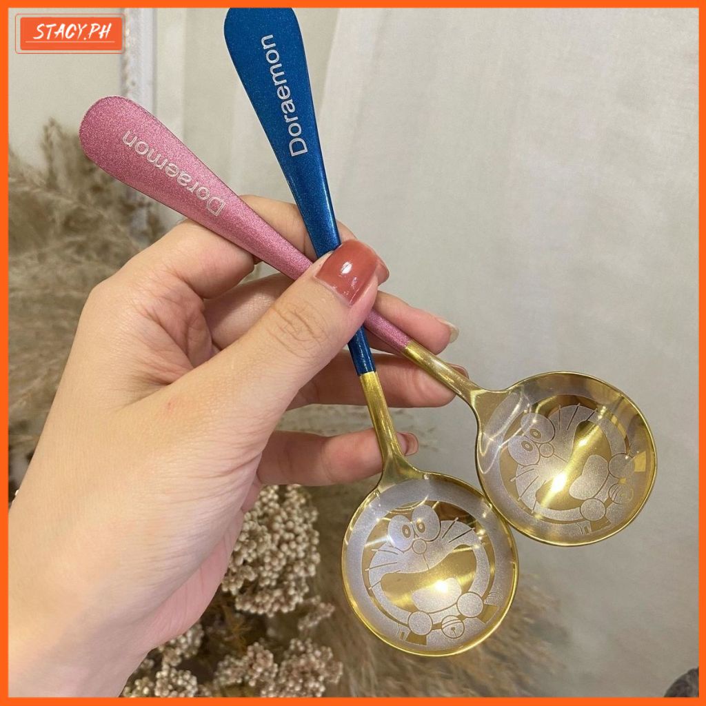 Doraemon cartoon spoon Stainless stirrer rose gold coffee spoon ...