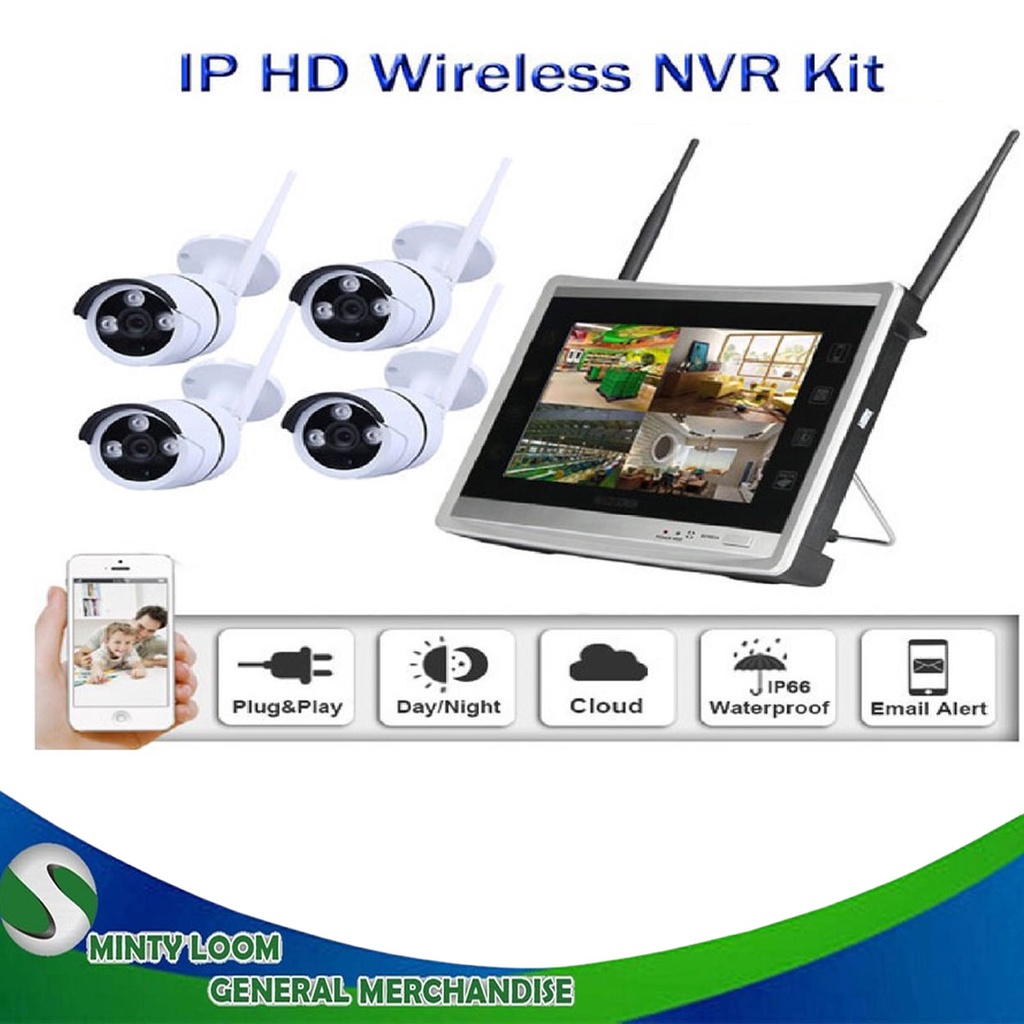Wi-Fi NVR 4CH KIT 12" TFT LCD monitor with integrated video recorder ...