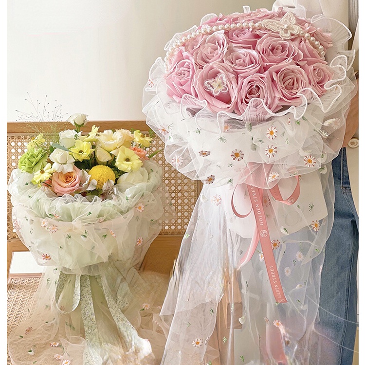 Daisy Net Yarn Flower Wrapping Paper Mesh Wrapper for Flower ...