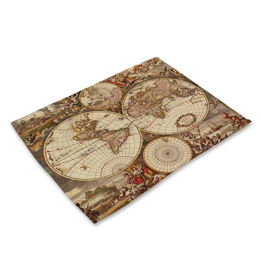 World Map WMAP-MAT-A3 Vintage Travel Linen Desk Placemat Art Decor ...