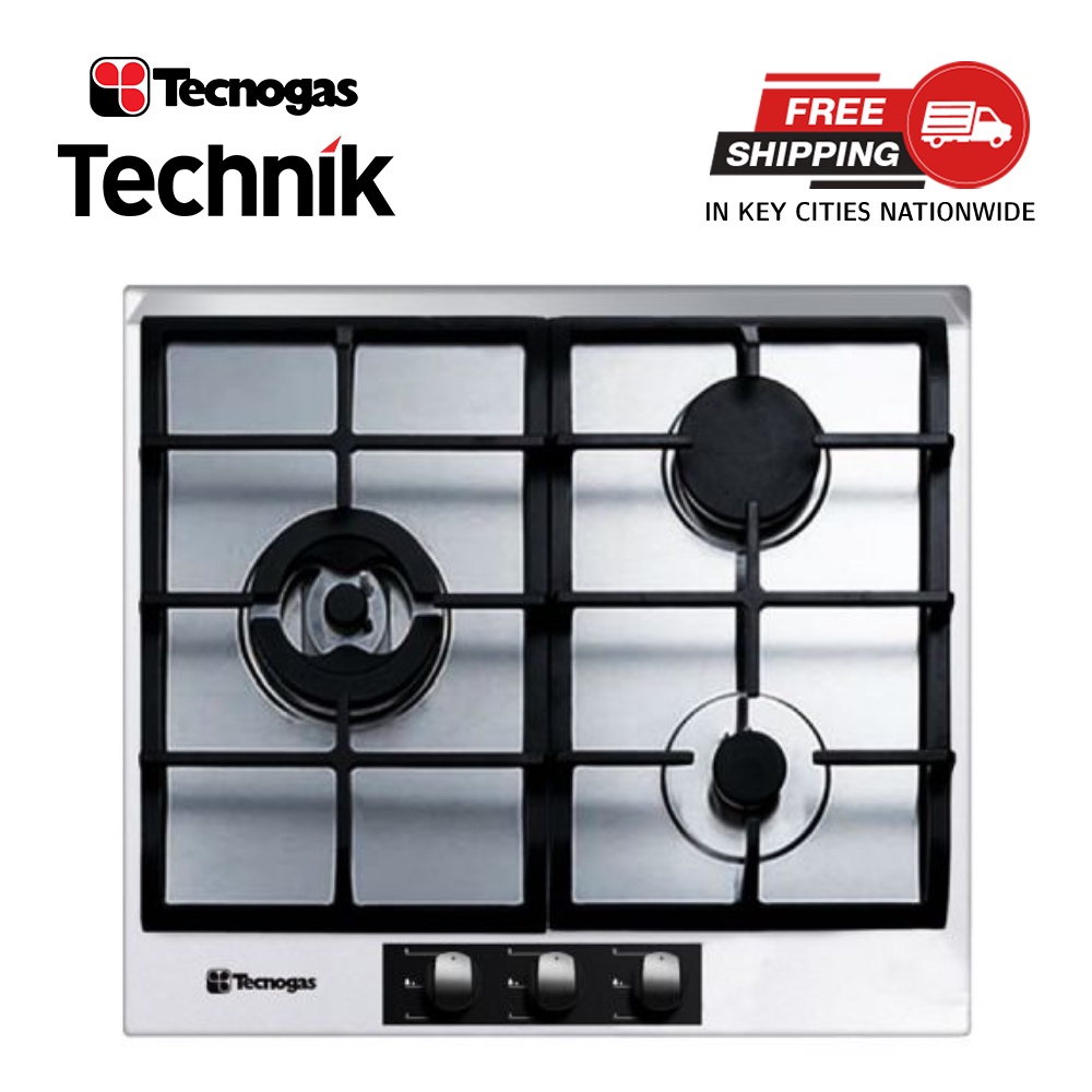 Tecnogas 60cm Three Gas Burner Built-in Cooktop TBH6030CSS (Stainless ...