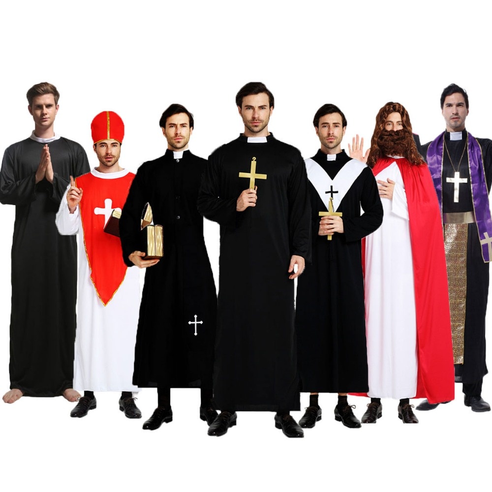 Easter Purim Halloween Costume for Men Father Priest Bishop Costumes ...