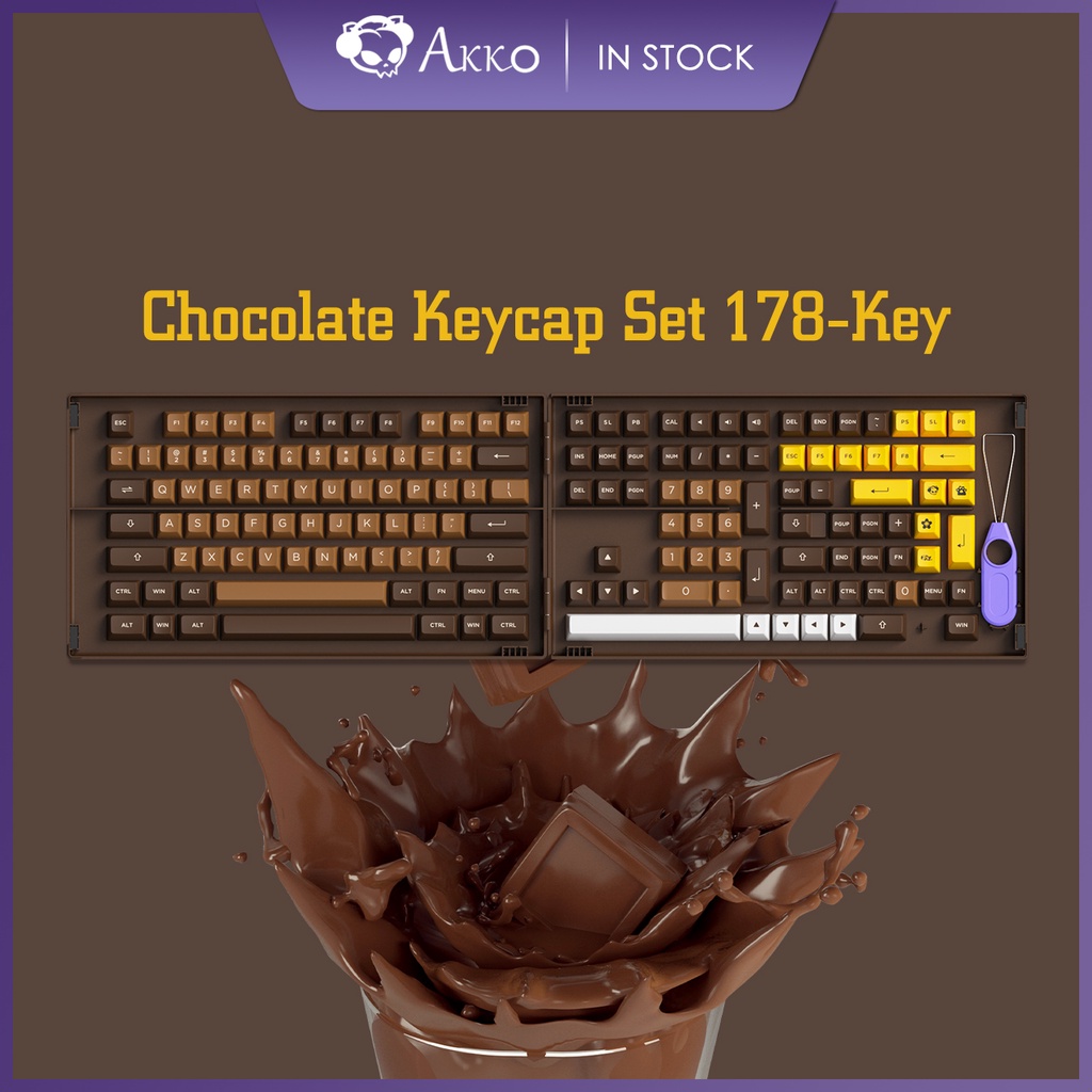 Akko Chocolate 178-Key ASA Profile PBT Double-Shot Full Keycap Set for ...