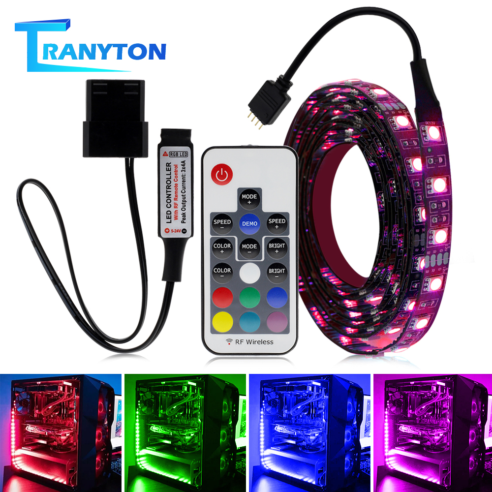 SATA Interface RGB LED Strip Light 60LEDs/m Diode Tape Full Kit with RF ...