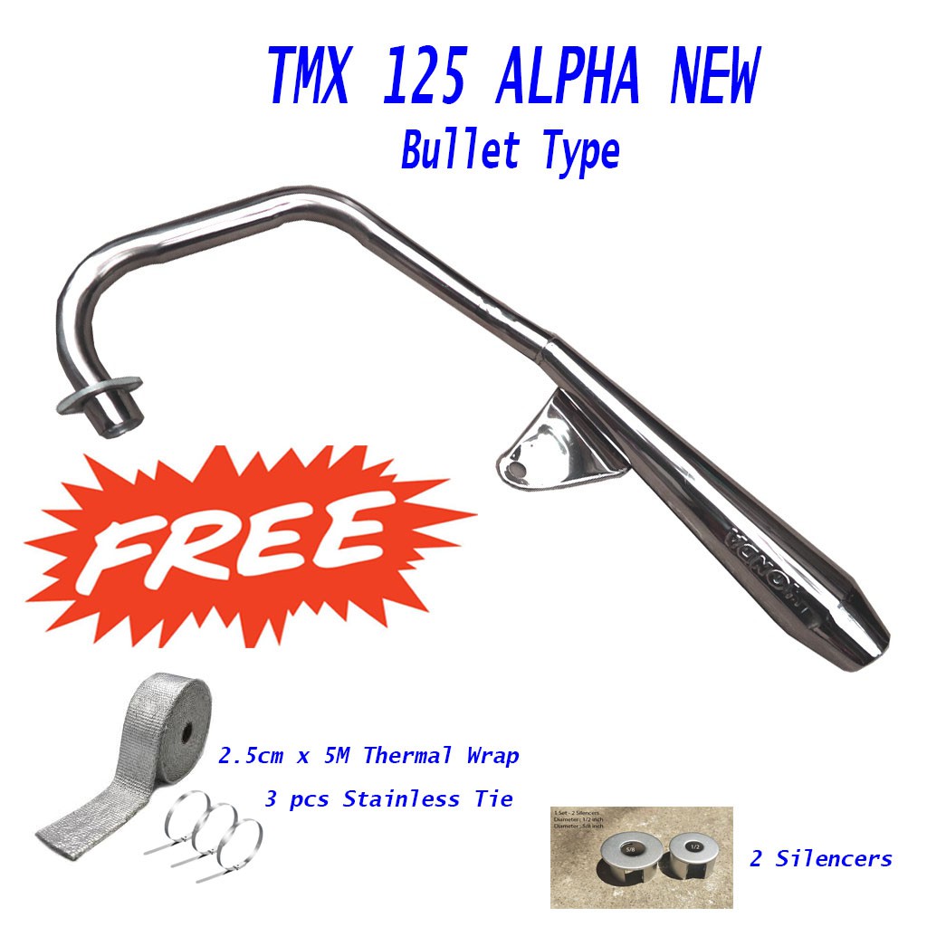 TMX 125 Alpha Bullet Pipe Type Muffler for Tmx 125 for Chrome Stock ...