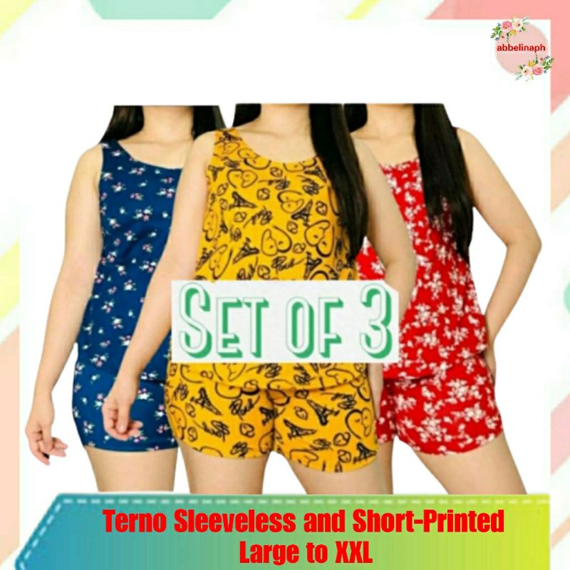 Set of 3- Terno Sleeveless Blouse and Short-Plus Size | Shopee Philippines