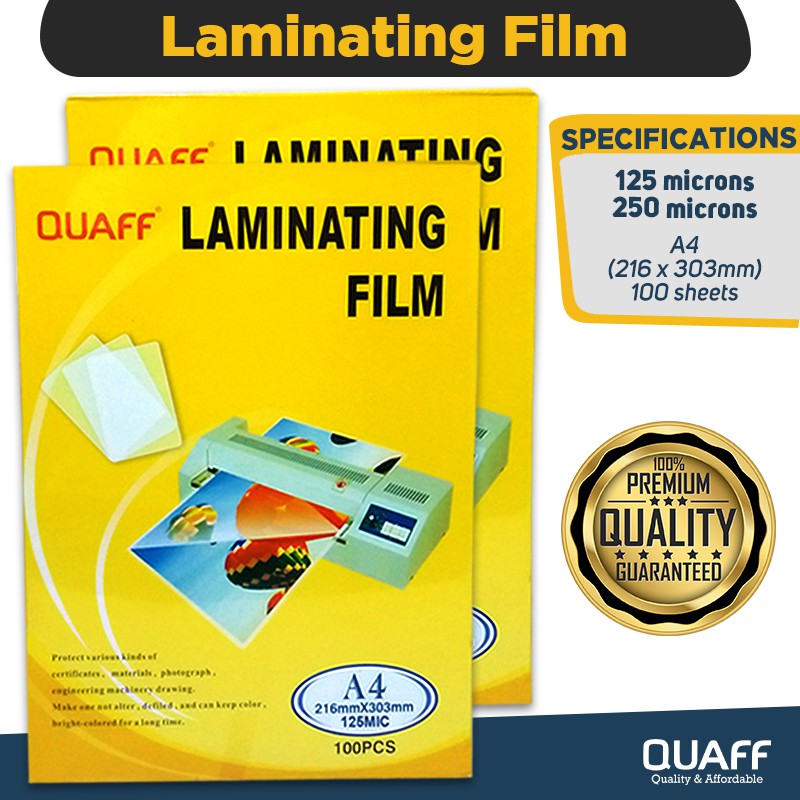QUAFF Laminating Film A4 Size 100 Pcs Per Pack 125 Microns 250