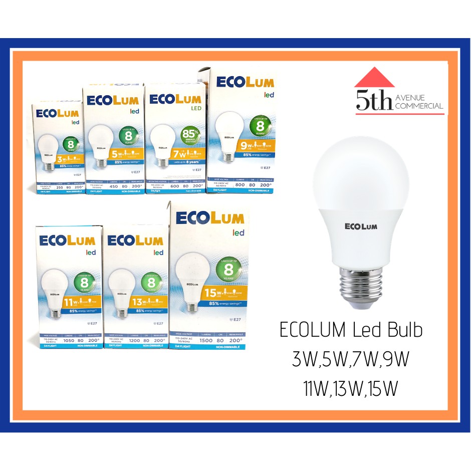 ECOLUM Led Bulb 3w, 5w, 7w, 9w, 11w, 13w, 15w (Daylight) | Shopee ...