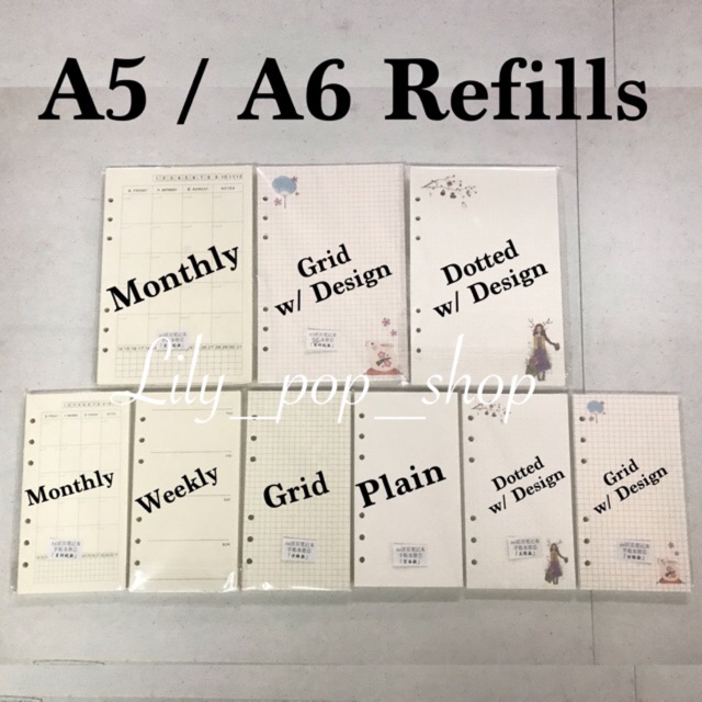 A5 A6 Planner Refills Monthly Weekly Grid Plain 45 Sheets Shopee