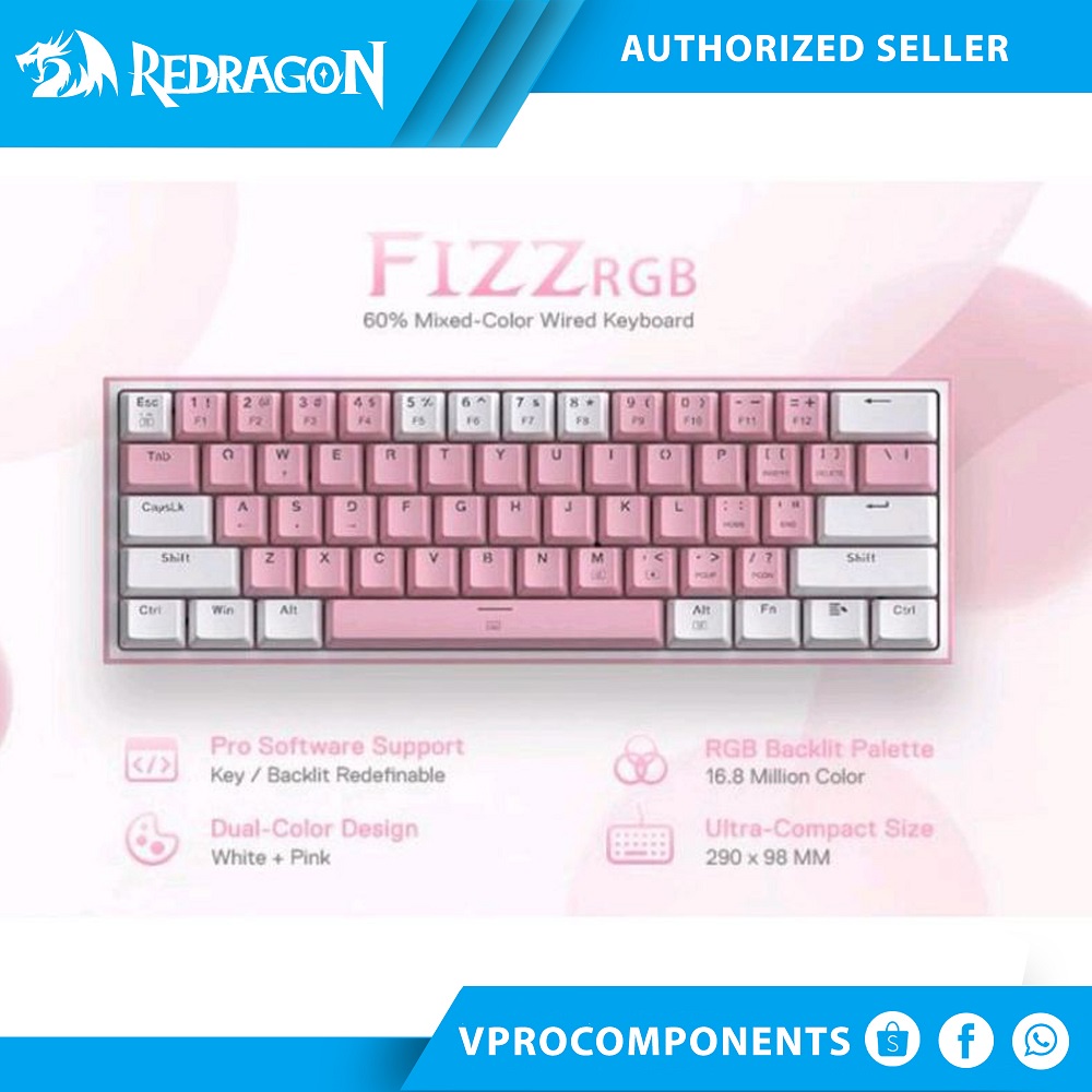 Redragon Fizz K617 Rgb 61 Keys Mechanical Keyboard Removeable Red ...