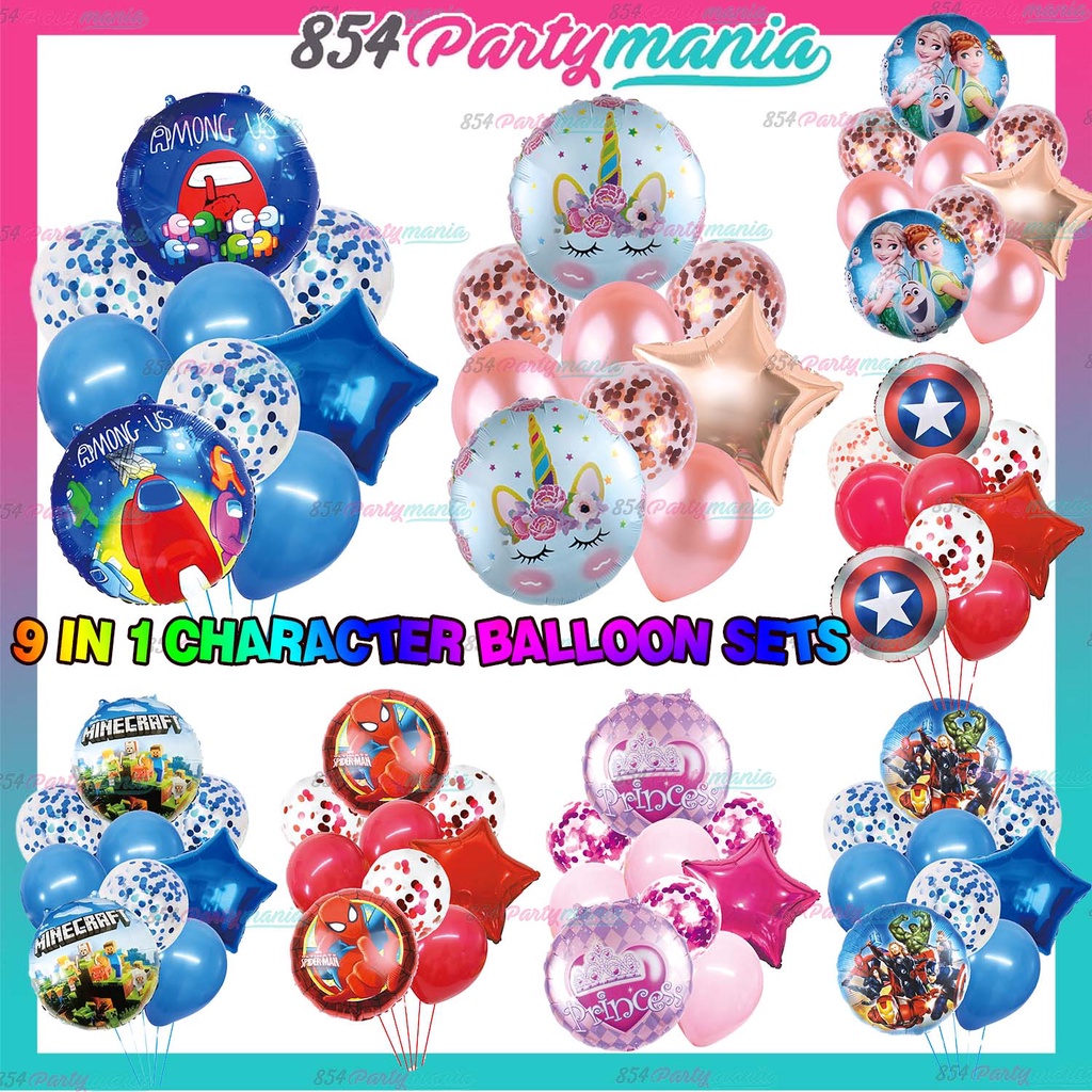 9 pcs Character balloons balloon set birthday balloon party decor foil ...