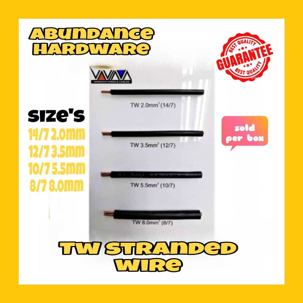 (PER BOX)WIREMAX TW STRANDED WIRE #14 (2.0mm) #12 (3.5mm) #10(5.5mm) #8 ...