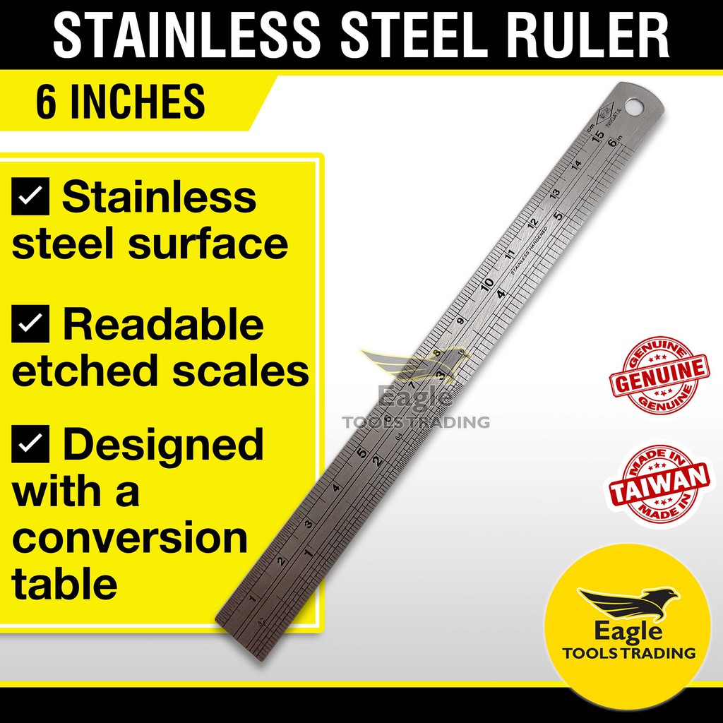 Ruler 6 inch Steel Stainless Traditional with measuring conversion ...