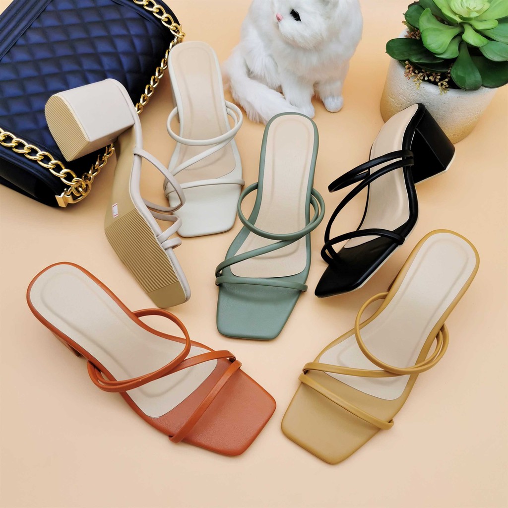 R&A2005 2.5-Inch Premium Triple Strap Plain Leather Block Heels ...