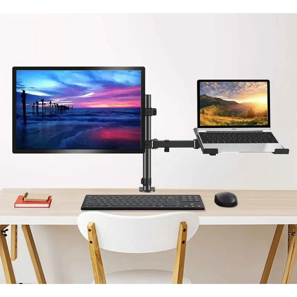 Dual Monitor Mount Bracket with Laptop Stand Tray Adjustable Arm ...