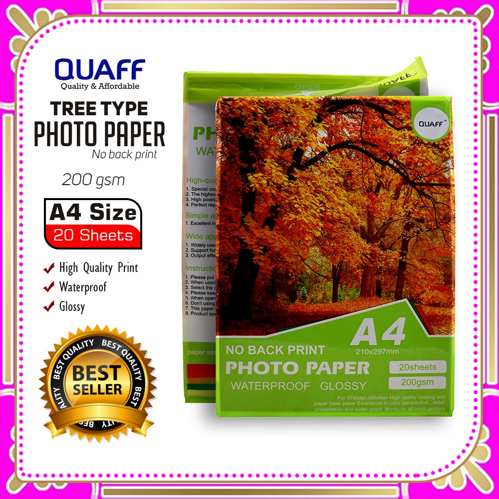 QUAFF Photo Paper Tree Type No Back Print 200GSM // 230GSM A4 size ...