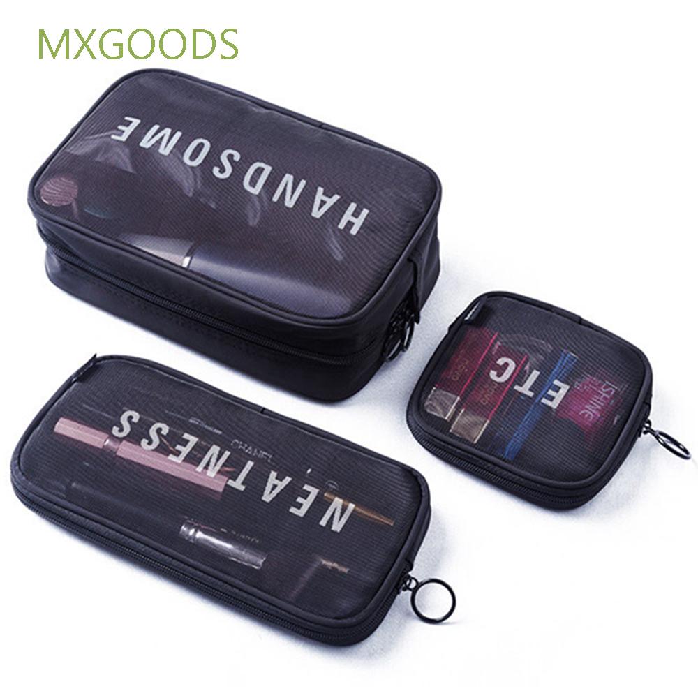 MXGOODS For Women Makeup Bags Black Cosmetic Pouch Storage Bags Portable Mesh Package Travel ...