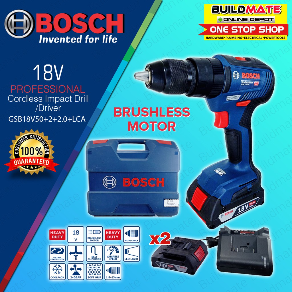 BOSCH Professional Cordless Impact Drill / Driver 18V GSB 18V50 +2+2.0 ...