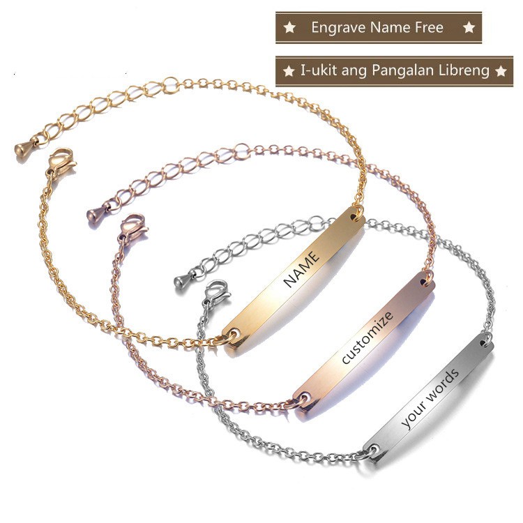 Custom Name ID Bar Bracelet Gold Stainless Steel Bracelets | Shopee ...