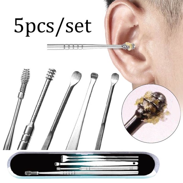 5 Portable Ear Cleaner Set Earpick Ear Wax Remover Ear Curette Spiral ...